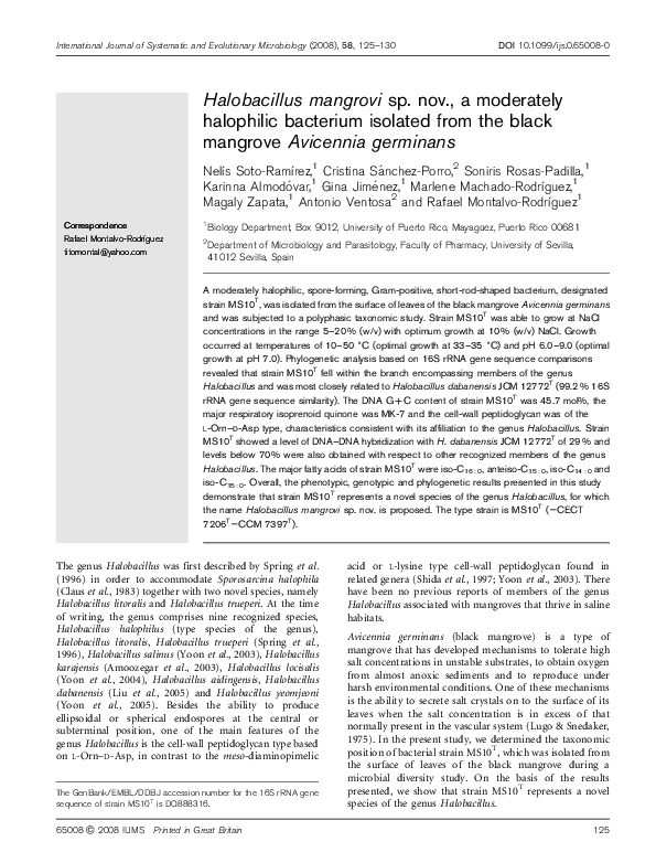(PDF) Halobacillus blutaparonensis sp. nov., a Moderately Halophilic Bacterium Isolated from ...
