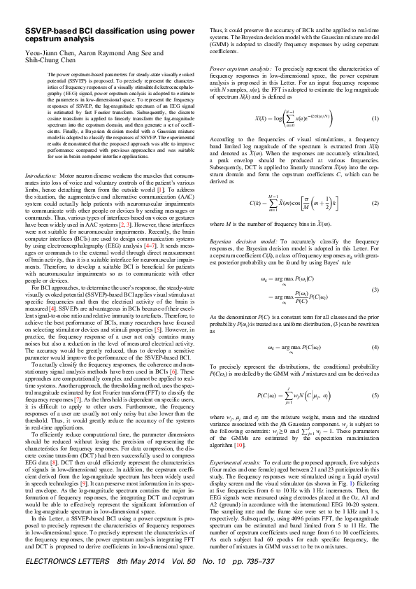 (PDF) SSVEP-based BCI classification using power cepstrum analysis