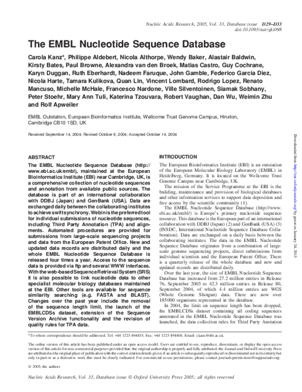 (PDF) The EMBL Nucleotide Sequence Database