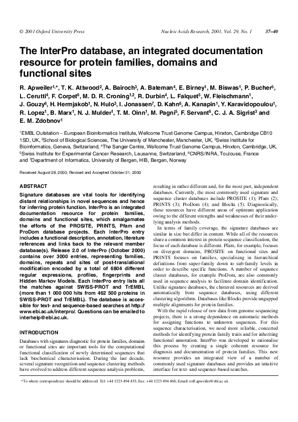 Pdf The Interpro Database An Integrated Documentation Resource For