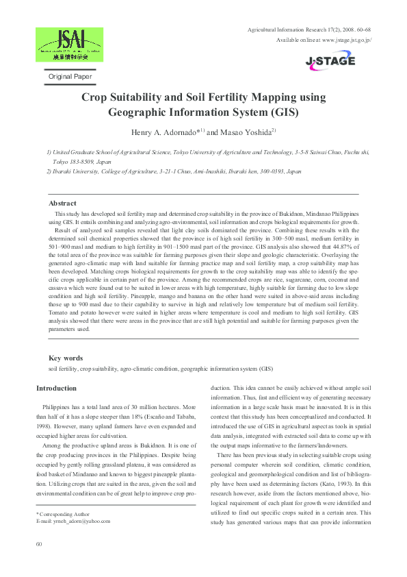 (PDF) Crop Suitability and Soil Fertility Mapping using Geographic Information System (GIS