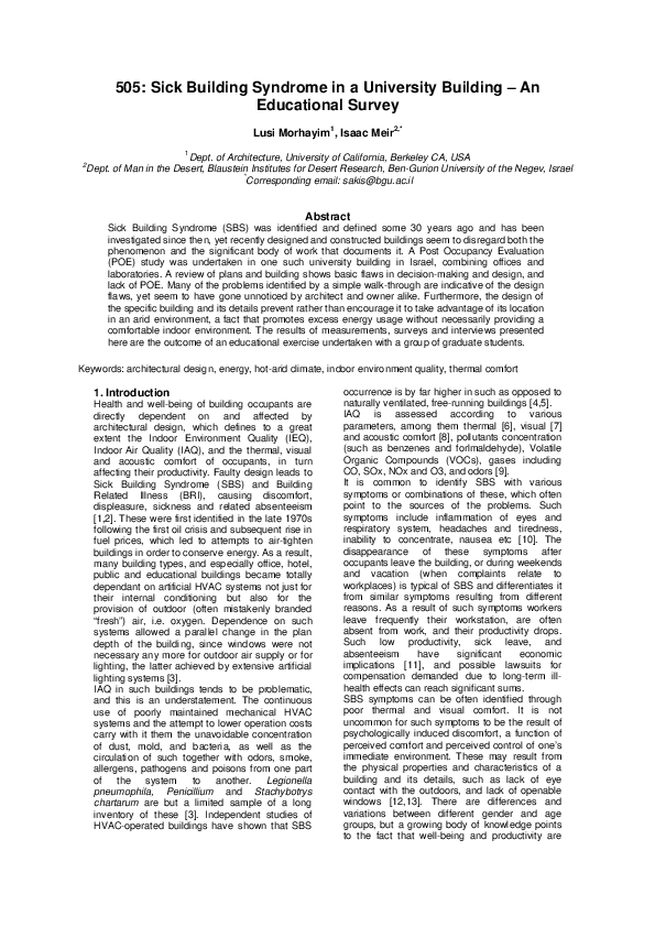 (PDF) Sick Building Syndrome in a University Building - An Educational ...