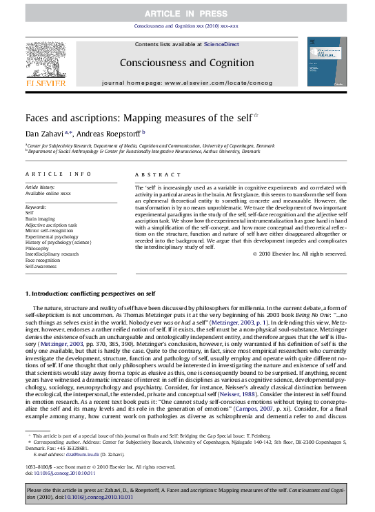 (PDF) Faces and ascriptions: Mapping measures of the self
