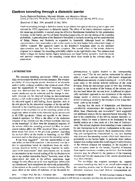 (PDF) IElectron tunneling through a dielectric barrier