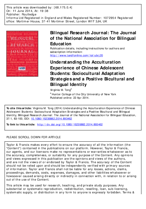 (PDF) Understanding the Acculturation Experience of Chinese Adolescent ...