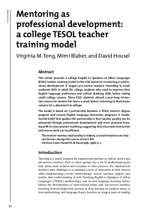 (PDF) Mentoring as Professional Development: A College TESOL Teacher ...