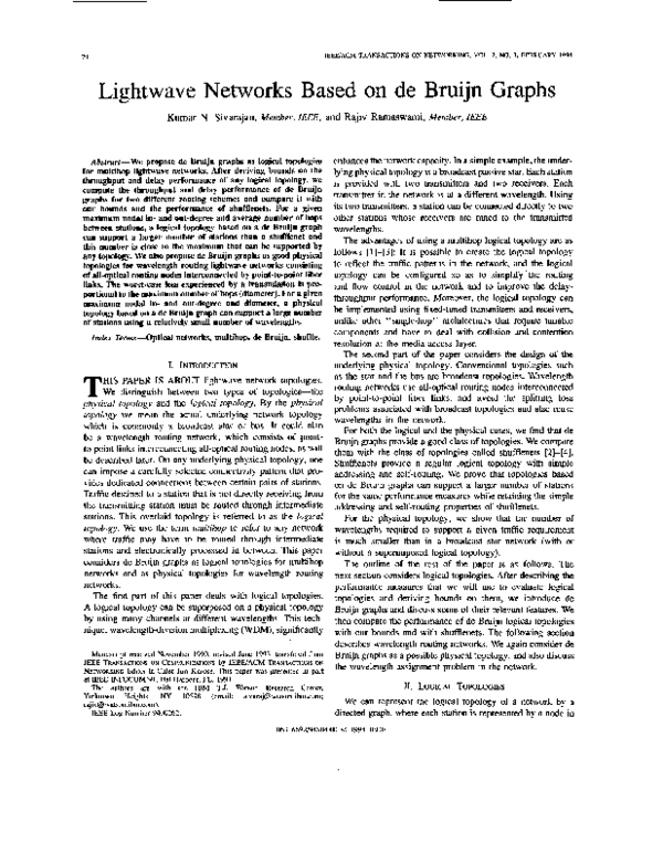 (PDF) Lightwave networks based on de Bruijn graphs