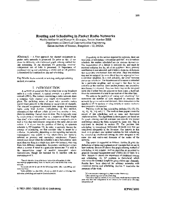 Pdf Routing And Scheduling In Packet Radio Networks