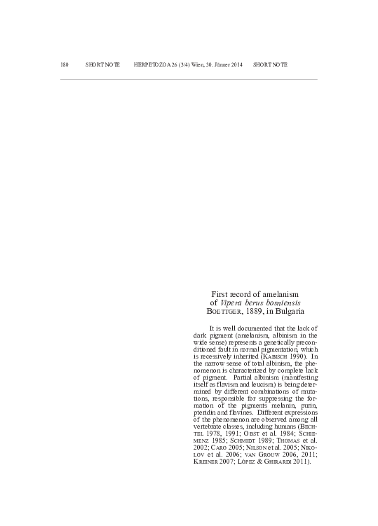 (PDF) First record of amelanism of Vipera berus bosniensis BOETTGER ...