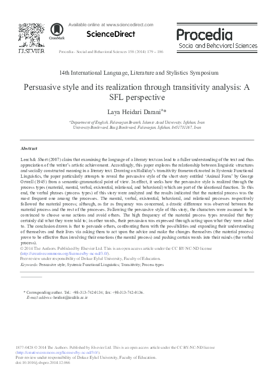 (PDF) Persuasive style and its realization through transitivity ...