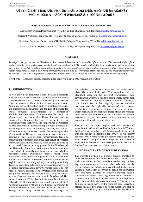 (PDF) AN EFFICIENT TIME AND PERIOD‐BASED DEFENSE MECHANISM AGAINST WORMHOLE ATTACK IN WIRELESS ...