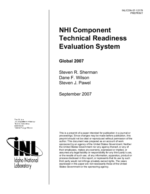 (PDF) NHI Component Technical Readiness Evaluation System