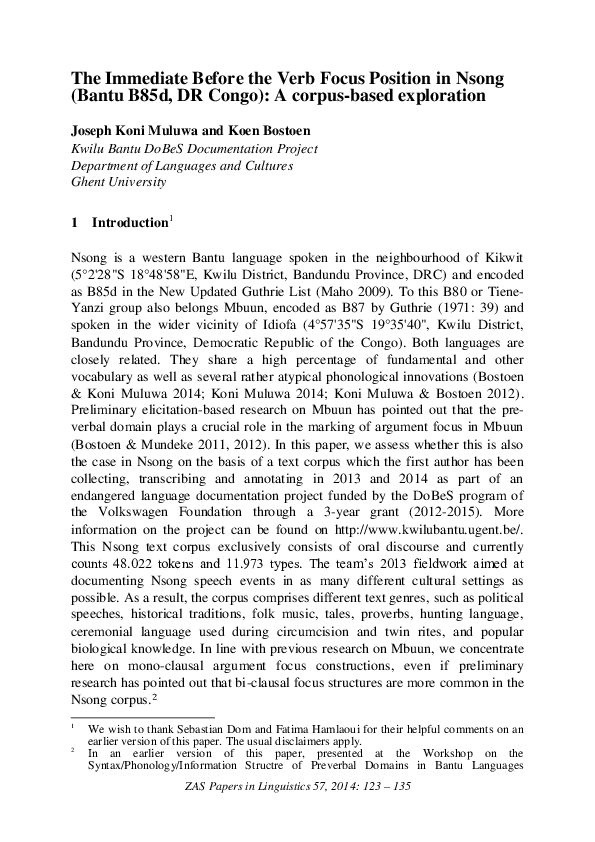 (PDF) Koni Muluwa, J. and Bostoen, K. 2014. The immediate before the ...
