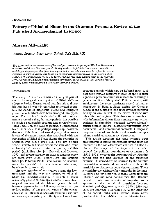 (PDF) Pottery of Bilad al-Sham in the Ottoman period: a review of the ...