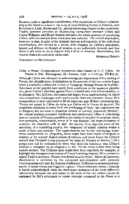 (PDF) Review. Celine et Proust: Correspondances proustiennes dans l ...