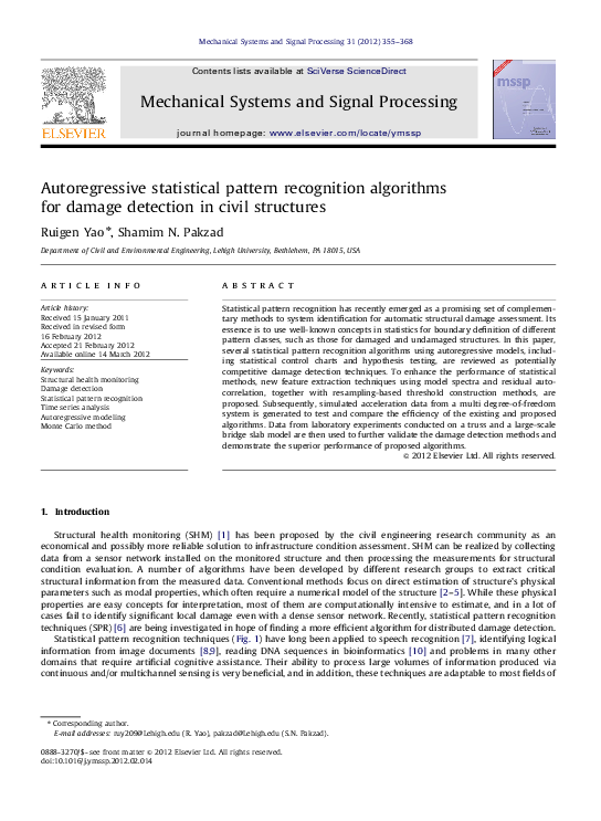 Pdf Autoregressive Statistical Pattern Recognition Algorithms For