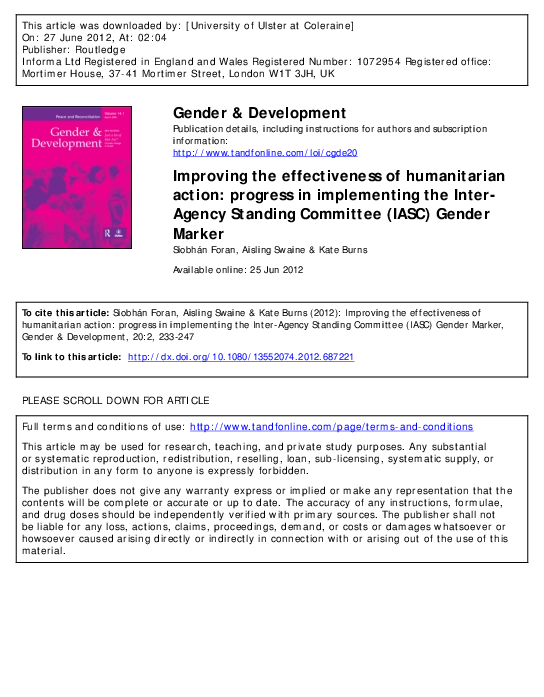 (PDF) Improving the effectiveness of humanitarian action: progress in ...