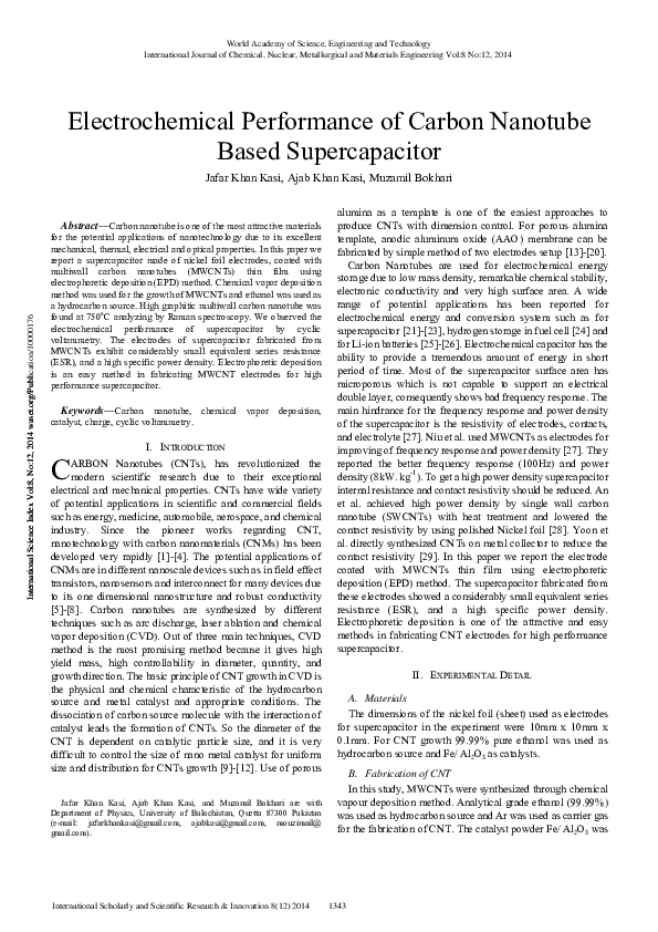 (PDF) Electrochemical Performance of Carbon Nanotube Based Supercapacitor