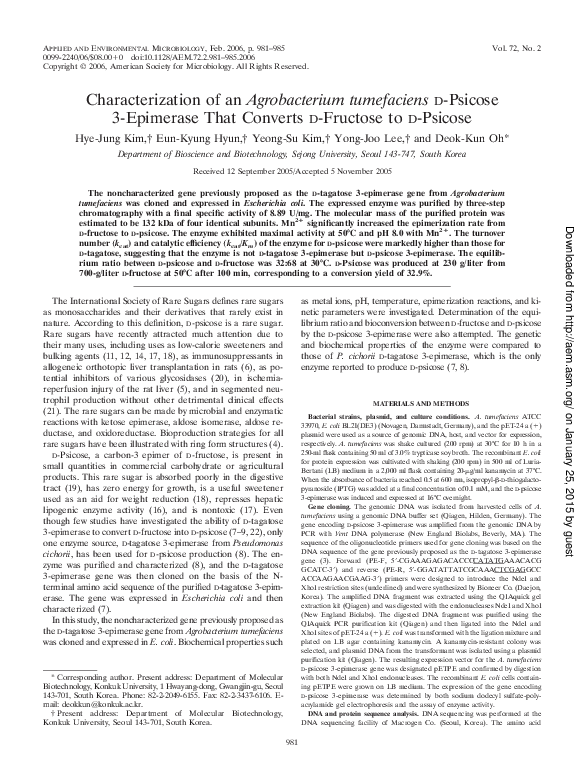(PDF) Characterization of an Agrobacterium tumefaciens D-Psicose ...