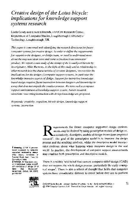 (PDF) Creative design of the Lotus bicycle: implications for knowledge ...