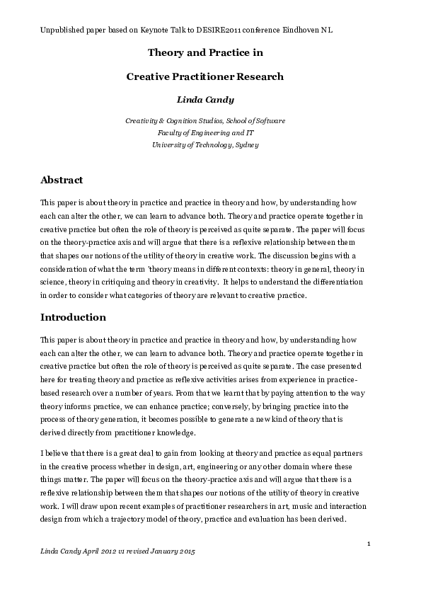 (PDF) Theory and Practice in Creative Practitioner Research