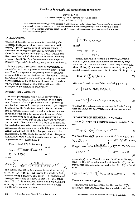 (PDF) Zernike polynomials and atmospheric turbulence