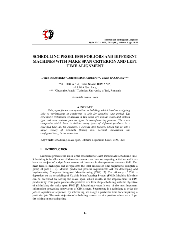 (PDF) SCHEDULING PROBLEMS FOR JOBS AND DIFFERENT MACHINES WITH MAKE ...