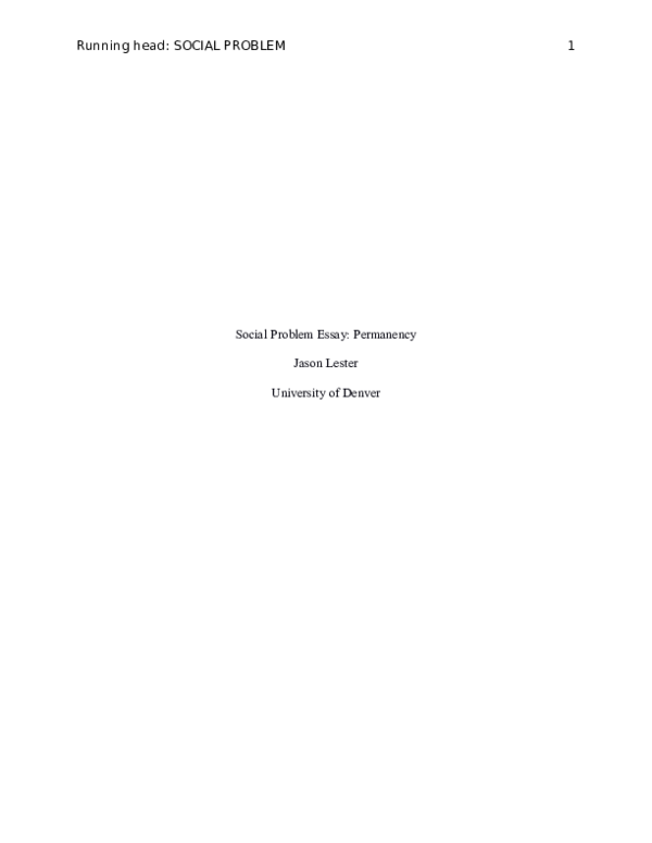 (DOC) Social Problem Essay: Permanency