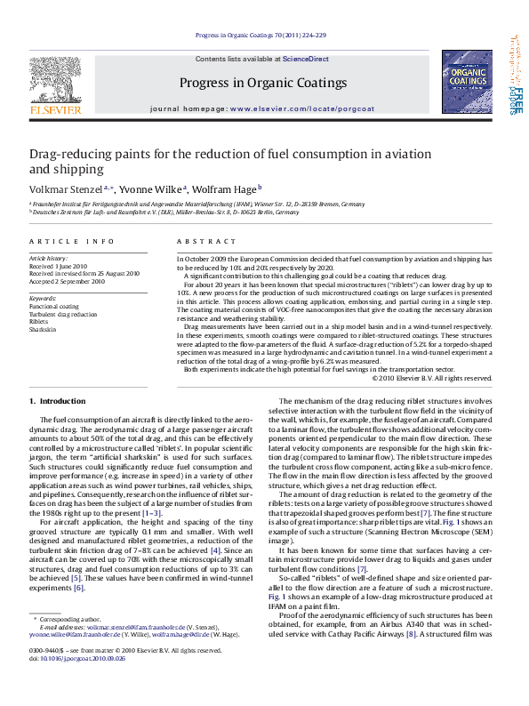 (PDF) Drag-reducing paints for the reduction of fuel consumption in ...