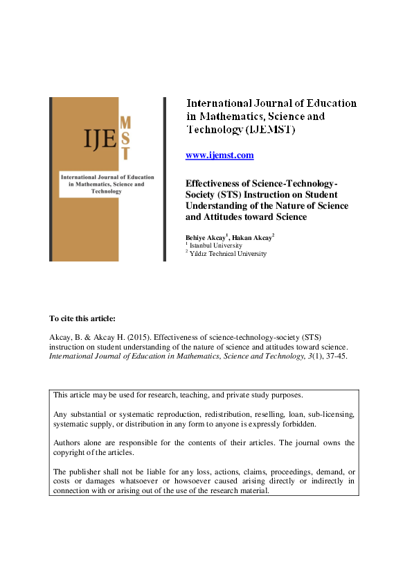 (PDF) Effectiveness of science-technology-society (STS) instruction on ...