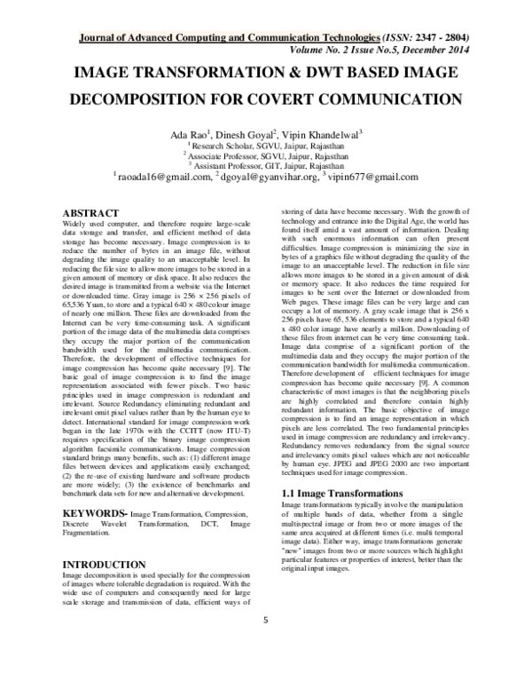 (PDF) IMAGE TRANSFORMATION & DWT BASED IMAGE DECOMPOSITION FOR COVERT COMMUNICATION