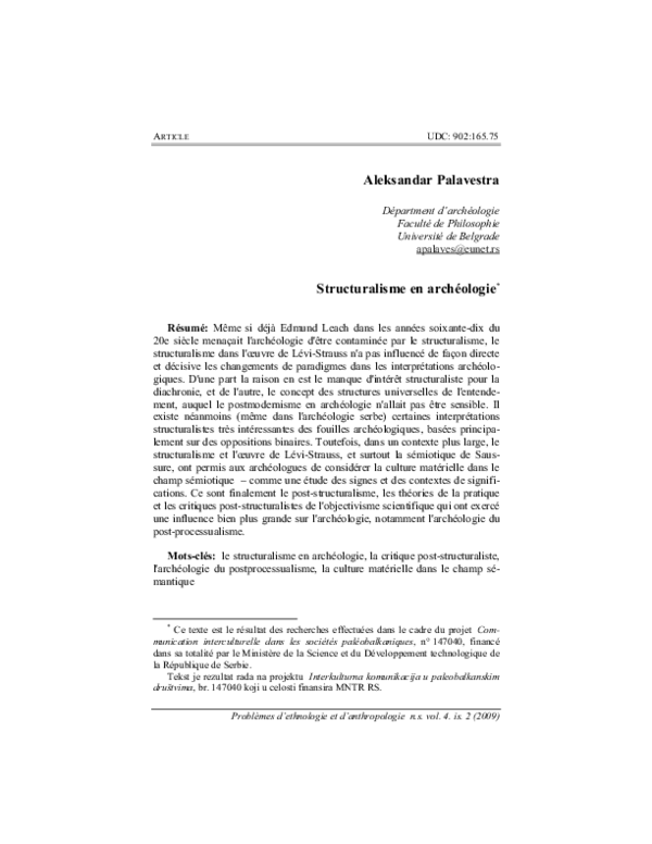 (PDF) Structuralisme en archéologie