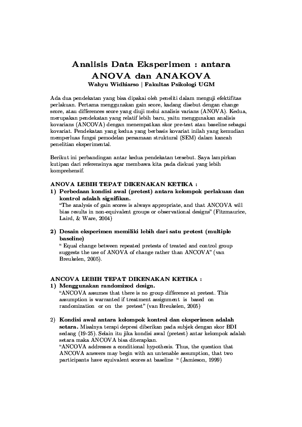 (PDF) Analisis Data Eksperimen : antara ANOVA dan ANAKOVA