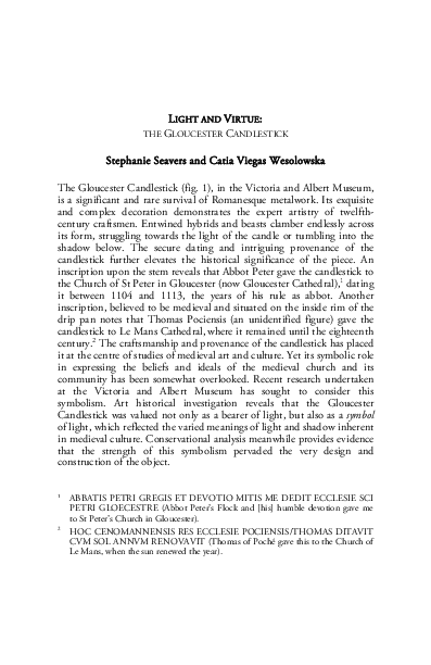 (PDF) Light and Virtue: The Gloucester Candlestick