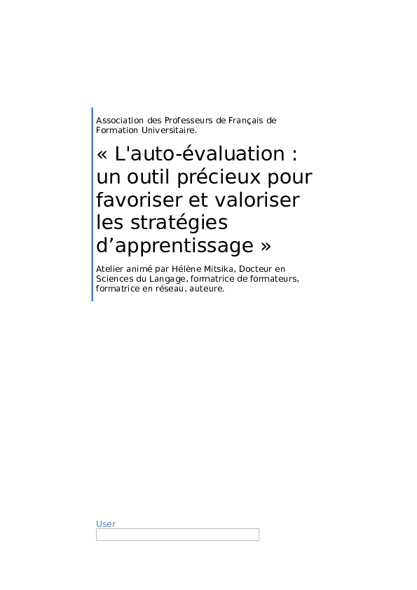 (DOC) « L'auto-évaluation : un outil précieux pour favoriser et ...