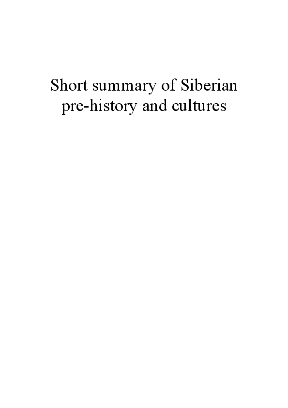 (DOC) Short summary of Siberian pre-history and cultures