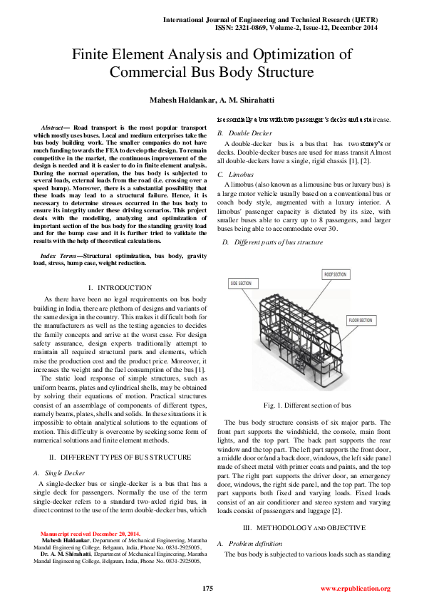 (PDF) Finite Element Analysis and Optimization of Commercial Bus Body Structure
