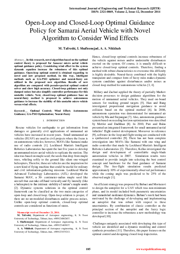 Pdf Open Loop And Closed Loop Optimal Guidance Policy For Samarai