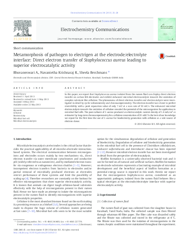(PDF) Metamorphosis of pathogen to electrigen at the electrode ...
