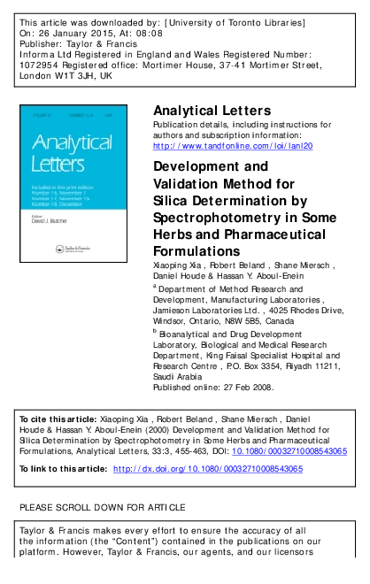 Pdf Development And Validation Method For Silica Determination By Spectrophotometry In Some