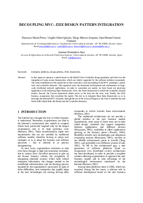 Pdf Decoupling Mvc J2ee Design Pattern Integration