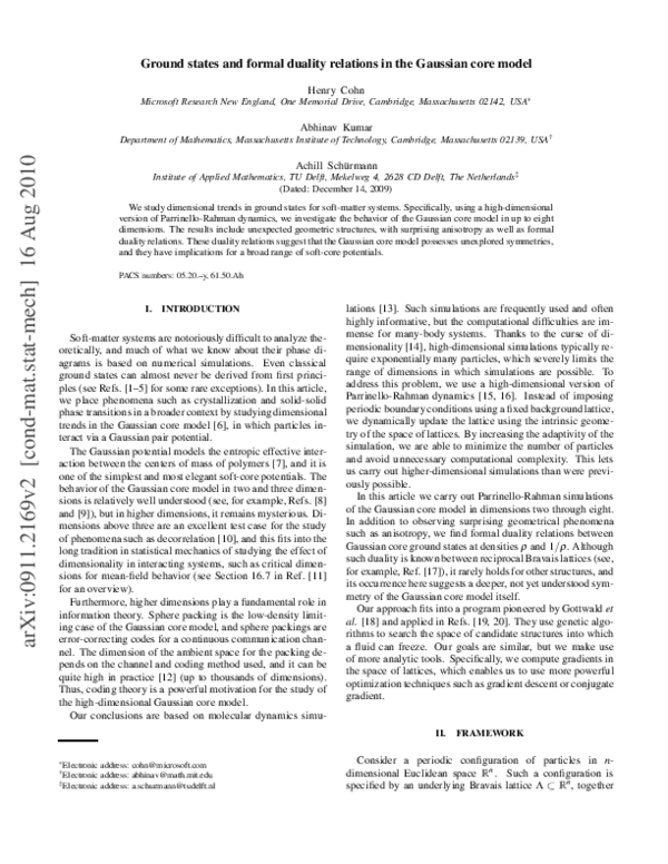 Pdf Ground States And Formal Duality Relations In The Gaussian Core