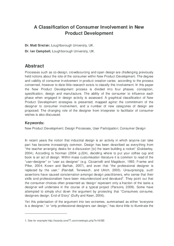 (PDF) A Classification of Consumer Involvement in New Product Development