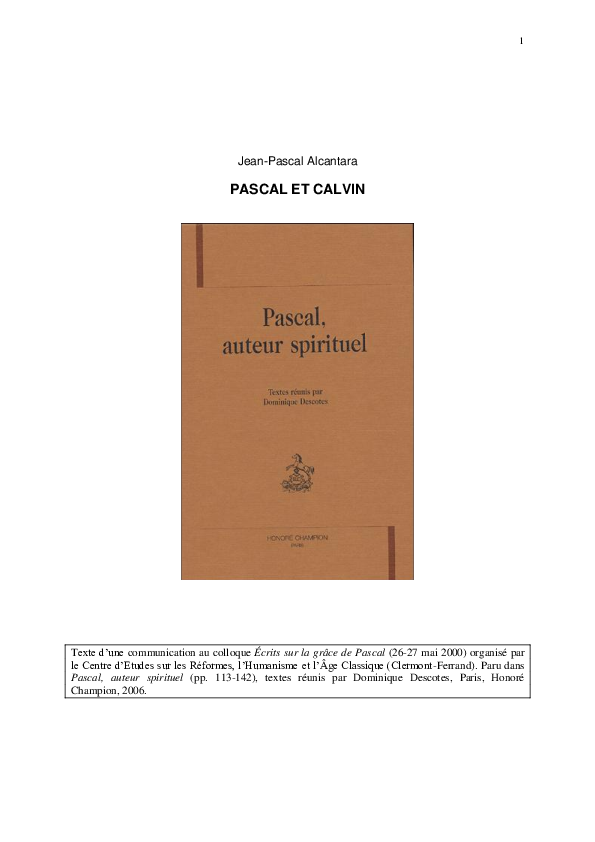 (PDF) Pascal et Calvin
