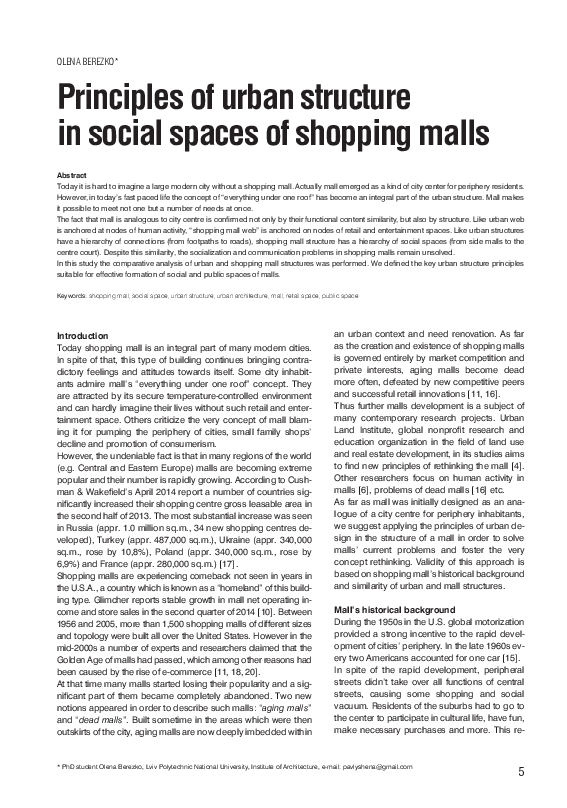 (PDF) Principles of urban structure in social spaces of shopping malls