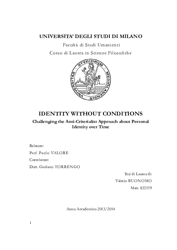 (PDF) Identity Without Conditions. Challenging the Anti-Criterialist ...