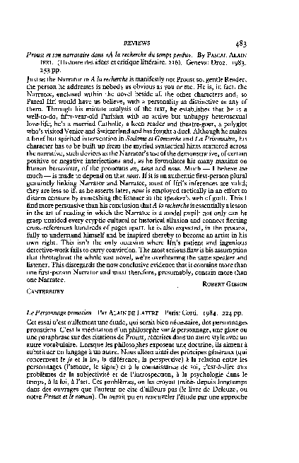 (PDF) Review. Proust et son narrataire dans 'A la recherche du temps ...