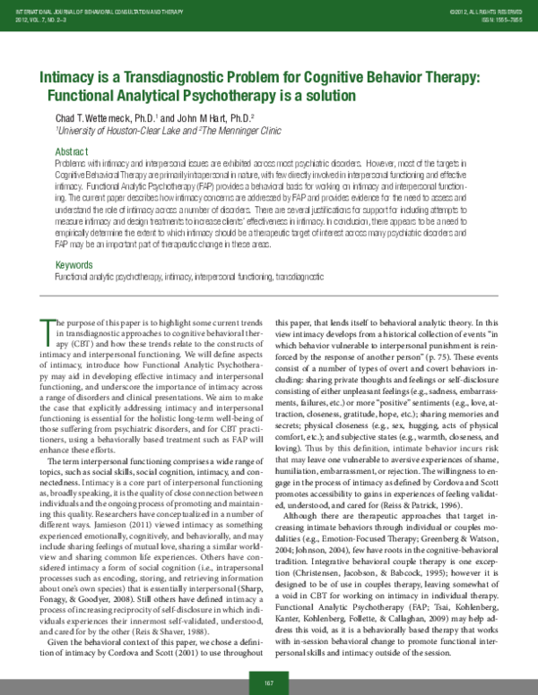 (PDF) Intimacy is a Transdiagnostic Problem for Cognitive Behavior ...