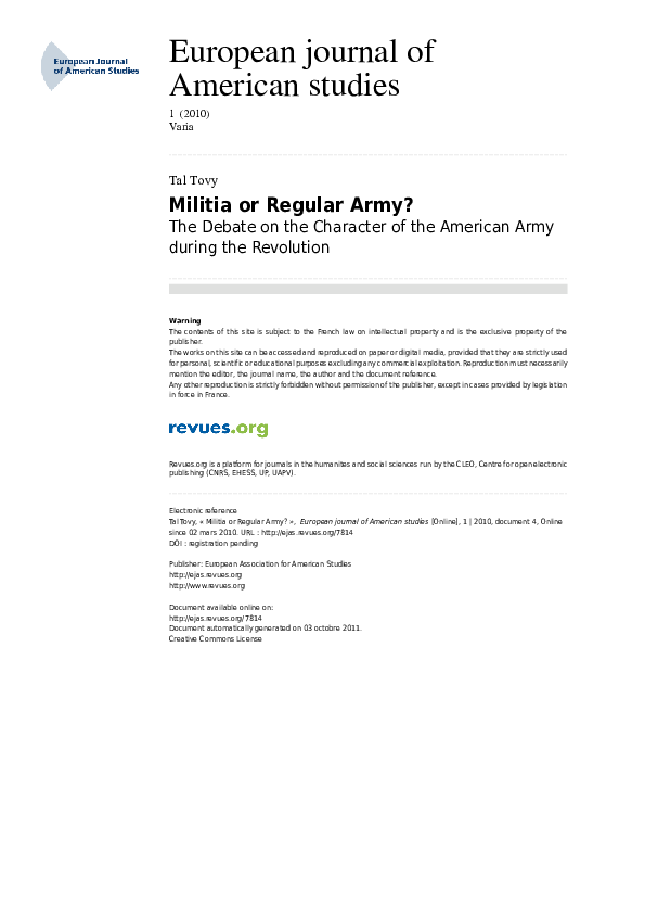 (PDF) Militia or Regular Army? The Debate on the Character of the ...