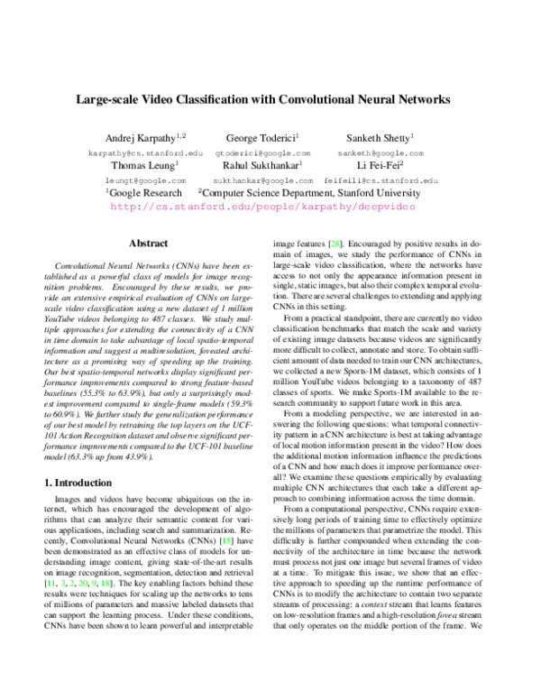 (PDF) Large-scale Video Classification with Convolutional Neural Networks